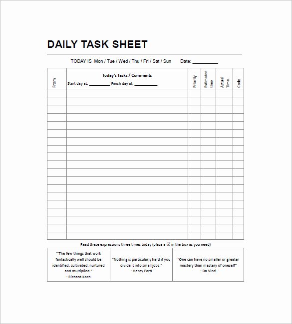 Daily Task List Template