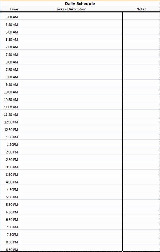 Excel Daily Schedule Template