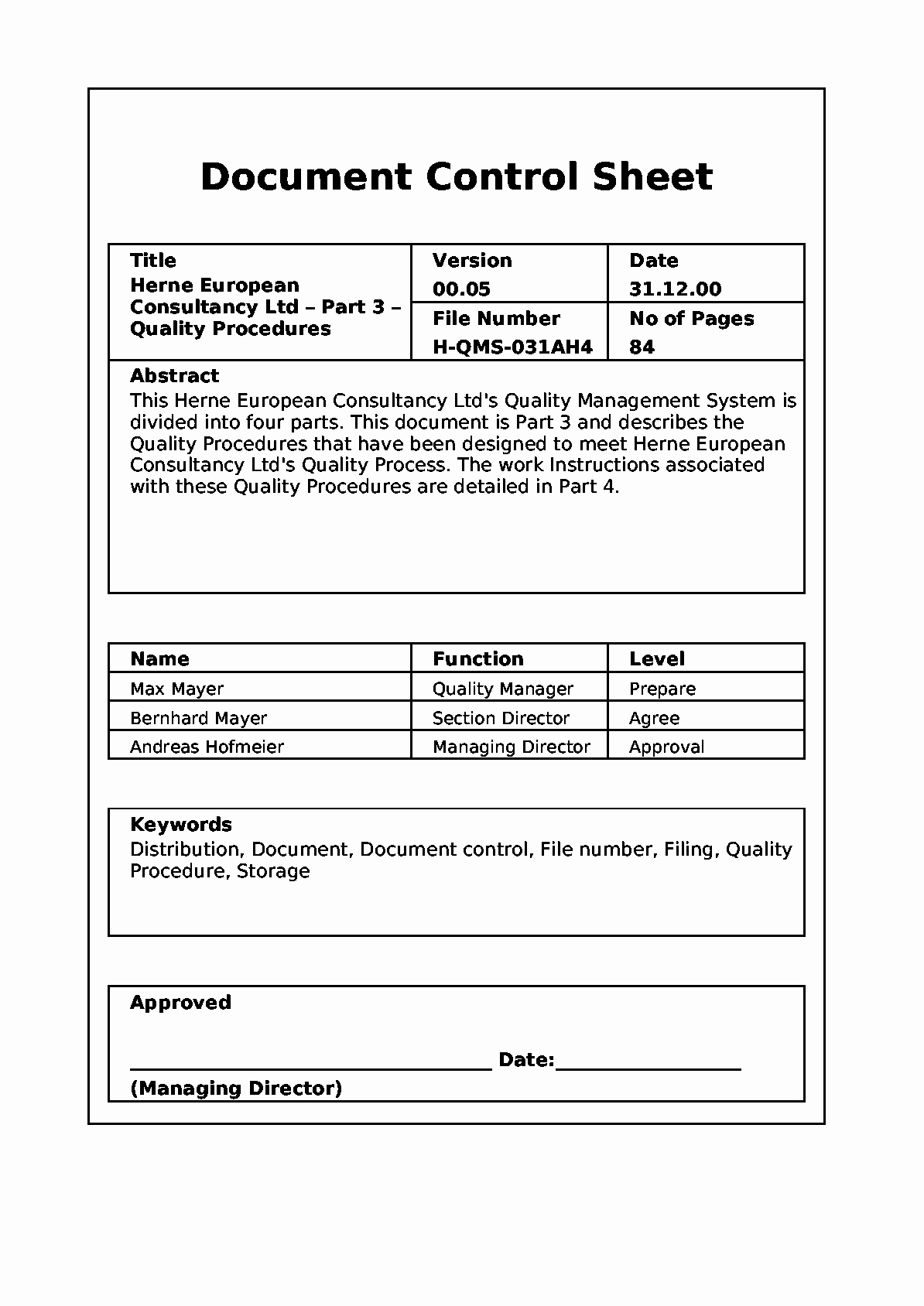 Quality Control Document Template